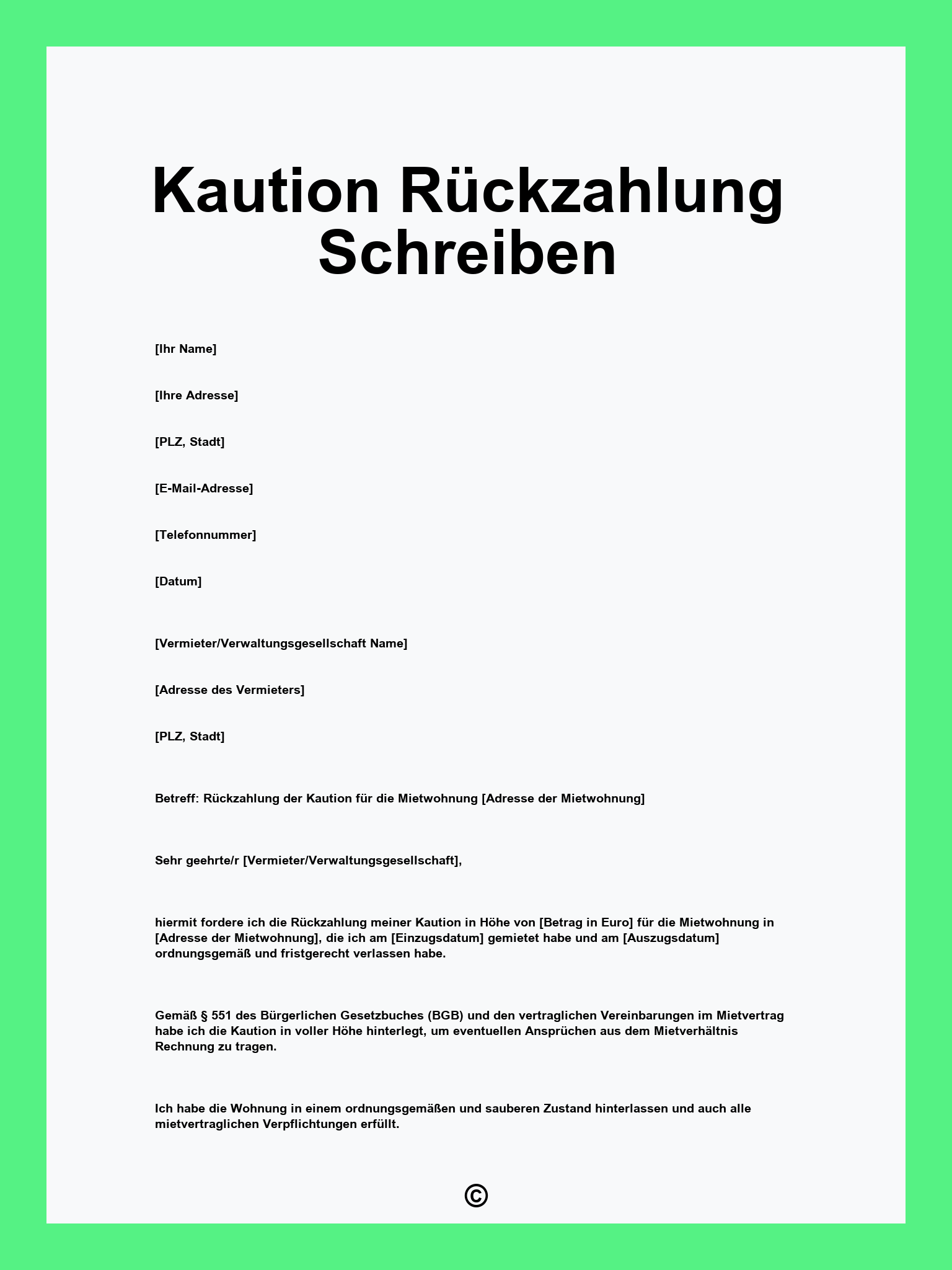 Kaution Rückzahlung Schreiben