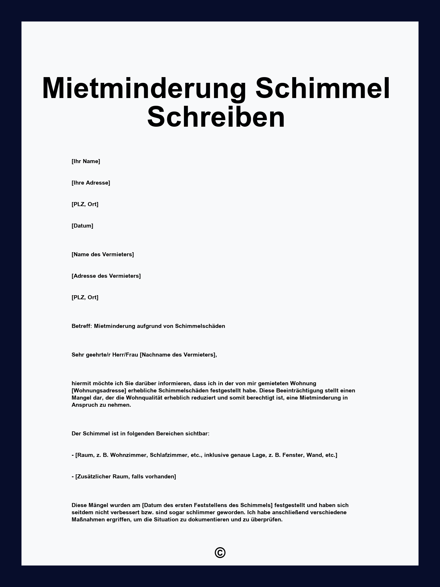 Mietminderung Schimmel Schreiben
