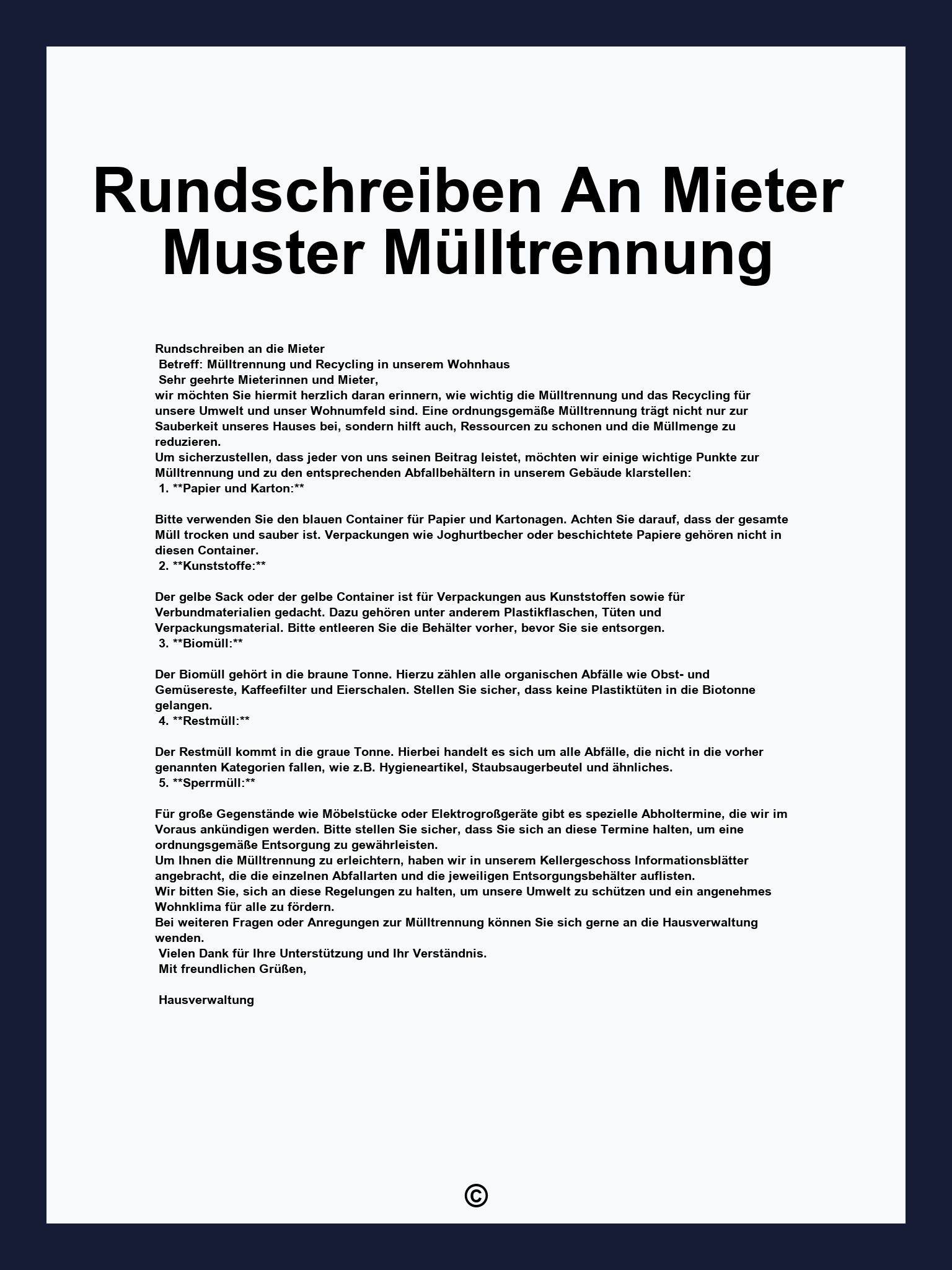 Rundschreiben An Mieter Muster Mülltrennung